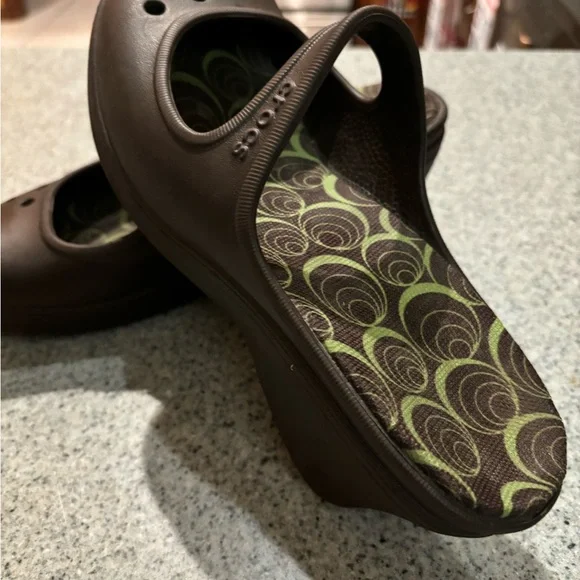 CROCS | Shoes | Crocs Frances Mary Janes Brown Wedge Slip On Clog ...